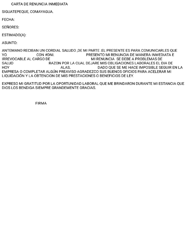 Carta de Renuncia Inmediata | PDF