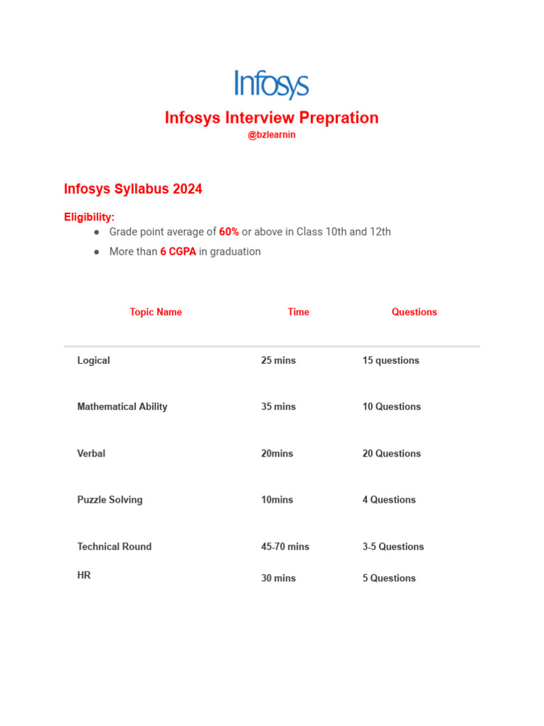Infosys Interview Prepration | PDF
