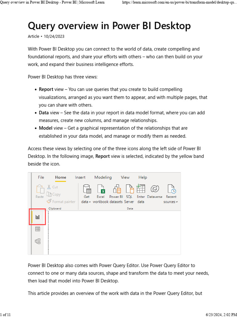 Query Overview in Power BI Desktop - Power BI - Microsoft Learn | PDF