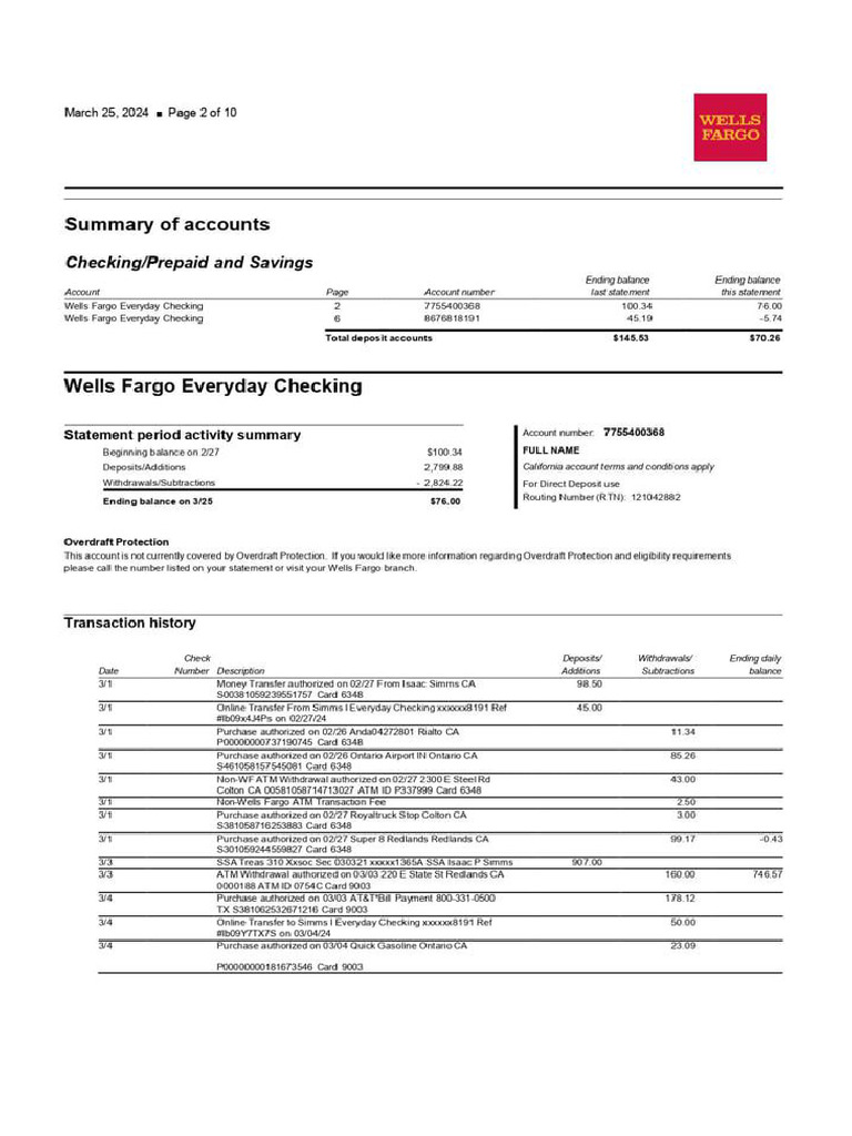 Wellsfargo Statement | PDF