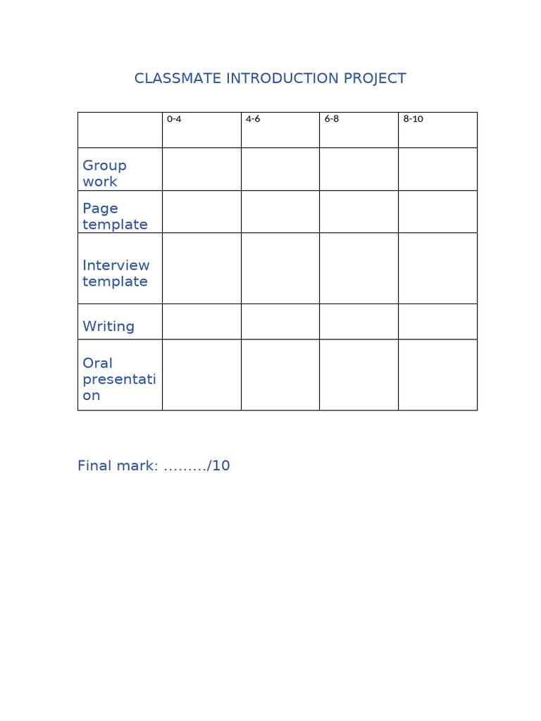 Classmate Introduction Project | PDF