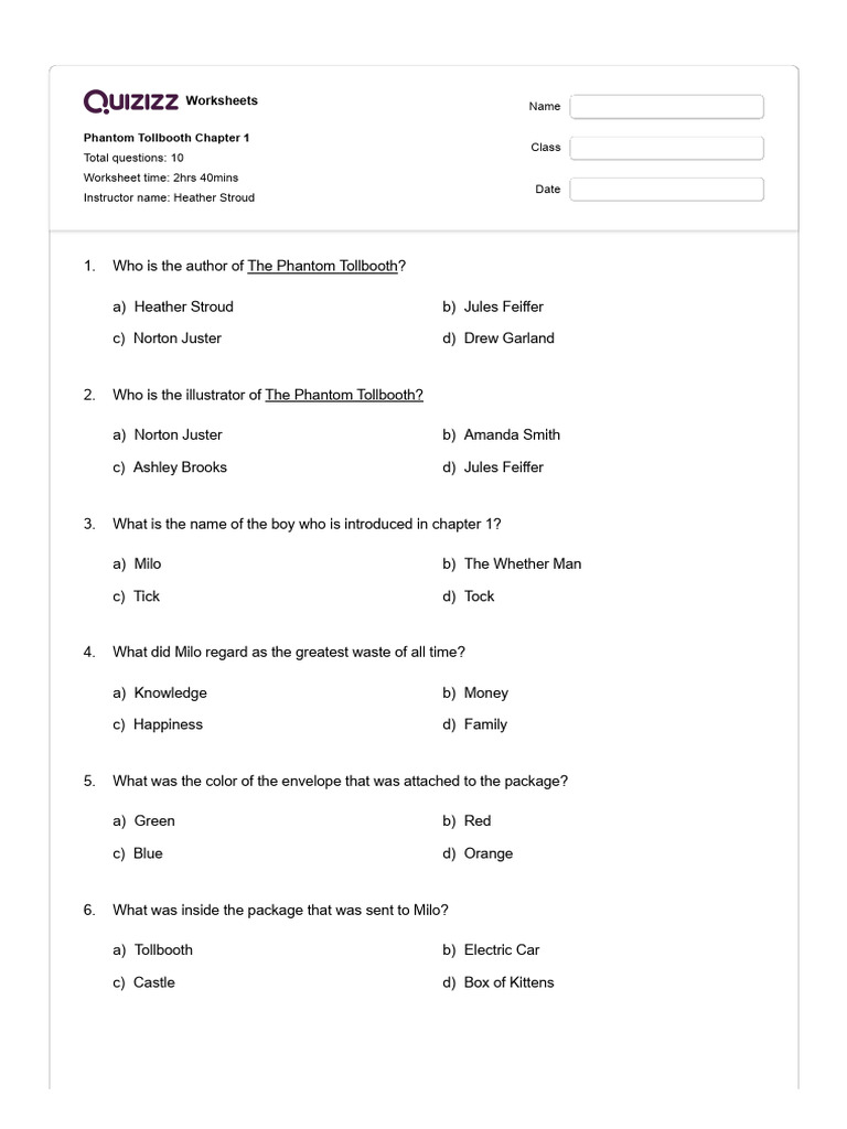 Phantom Tollbooth Chapter 1 _ Quizizz | PDF