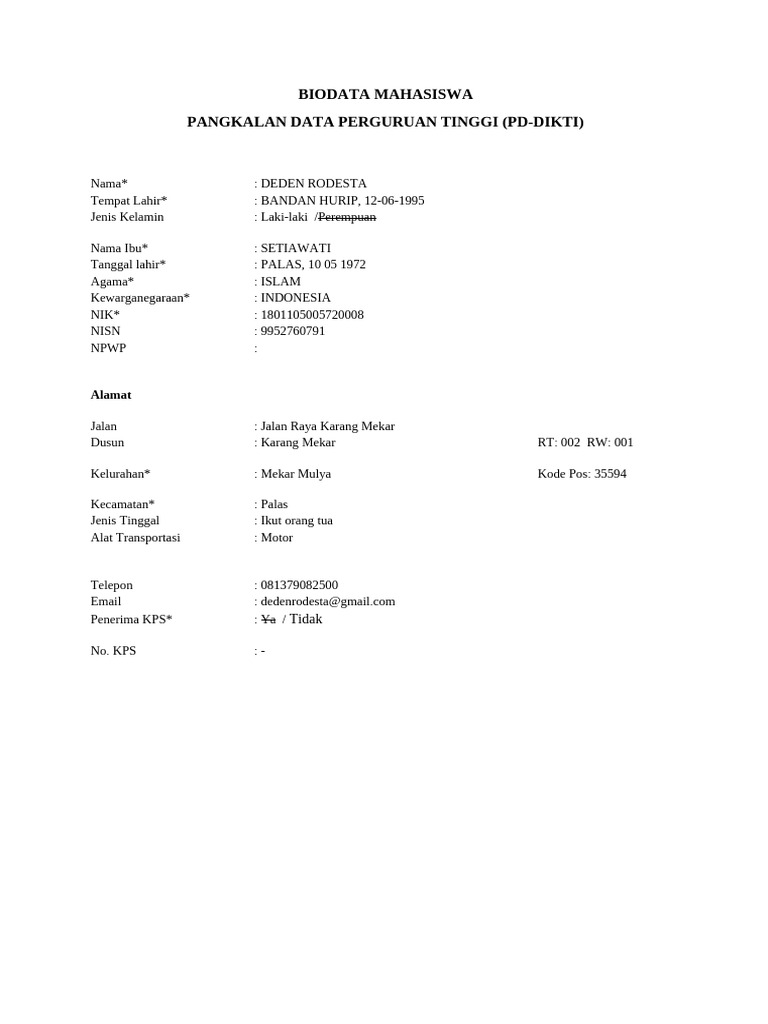 Format Biodata PD Dikti PPG | PDF