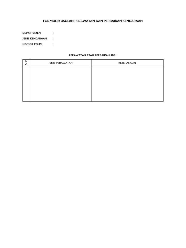 Form Perawatan Kendaraan | PDF