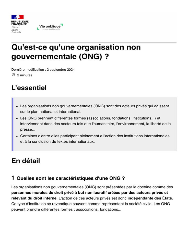 Qu'Est-ce Qu'Une Organisation Non Gouvernementale (ONG) ? | PDF