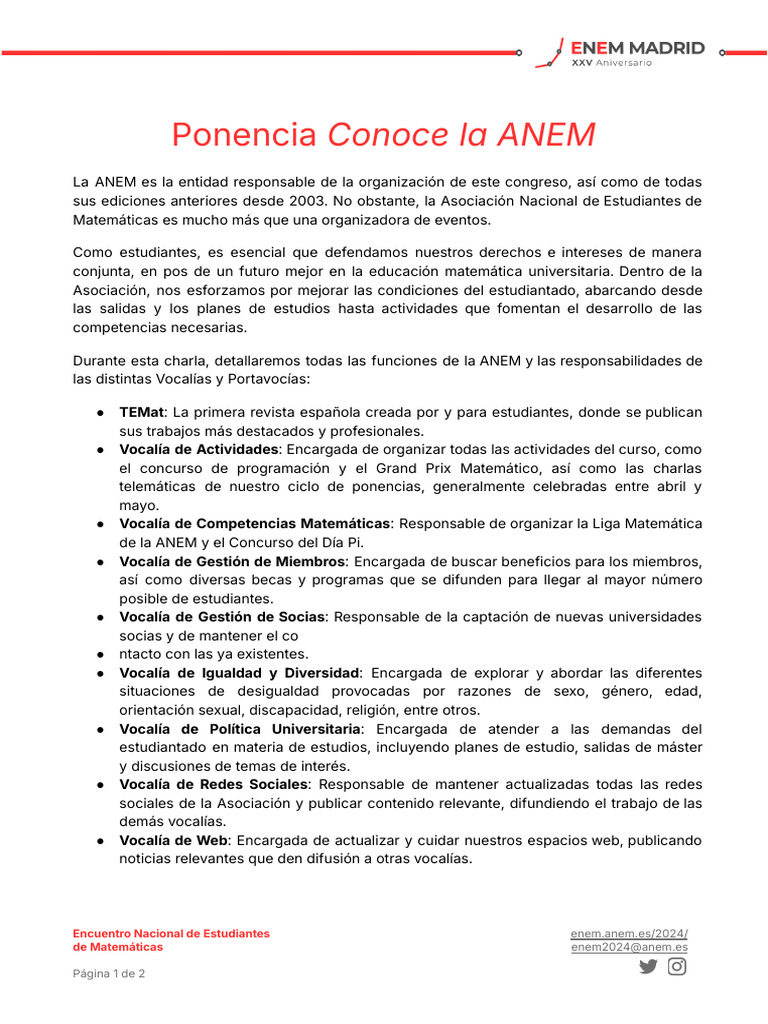Ponencia Conoce La ANEM | PDF