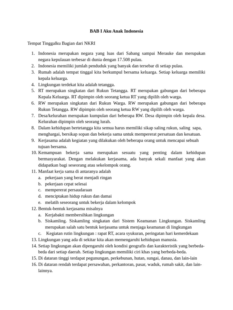 Materi PP Bab 1 = Tempat Tinggalku Bagian Dari NKRI | PDF