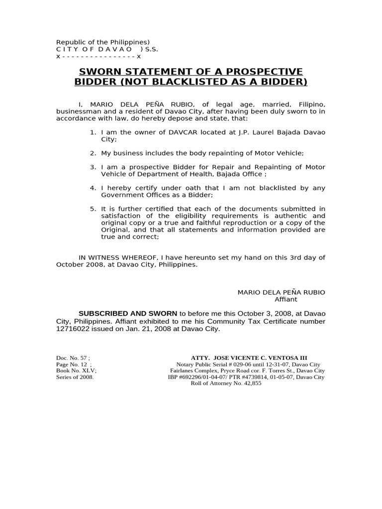 Sworn Statement | PDF