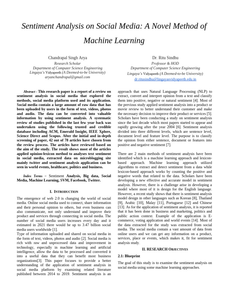 Sentiment Analysis - Reasearch Paper | PDF