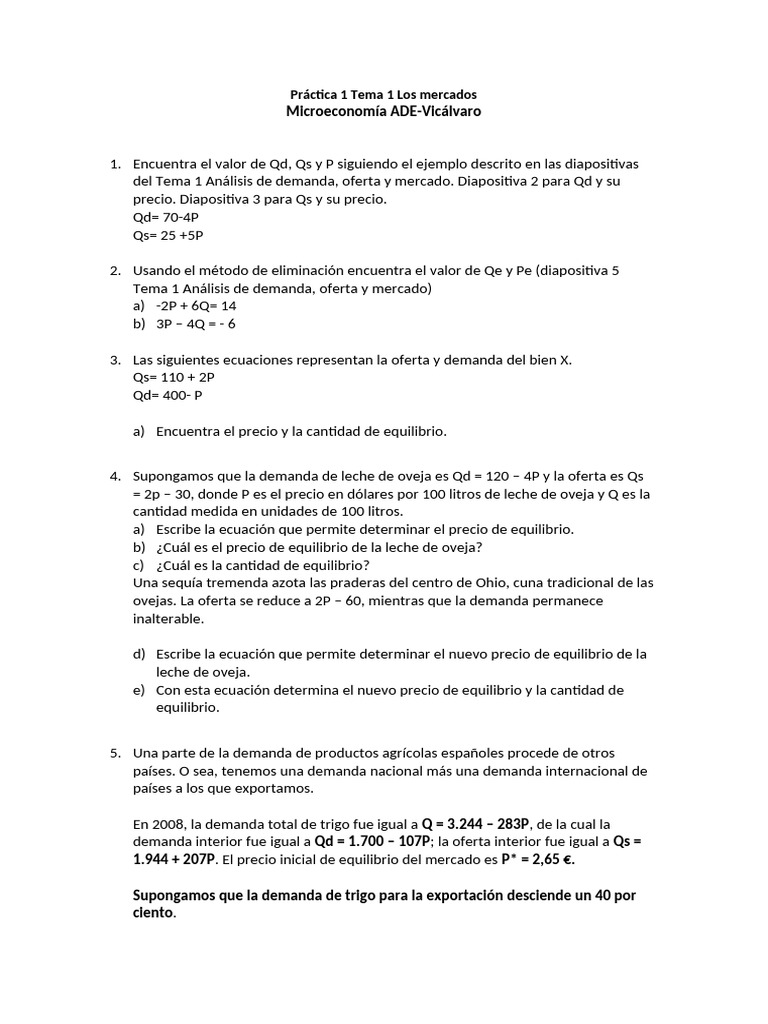 Practica Tema 1 Microeconomía | PDF