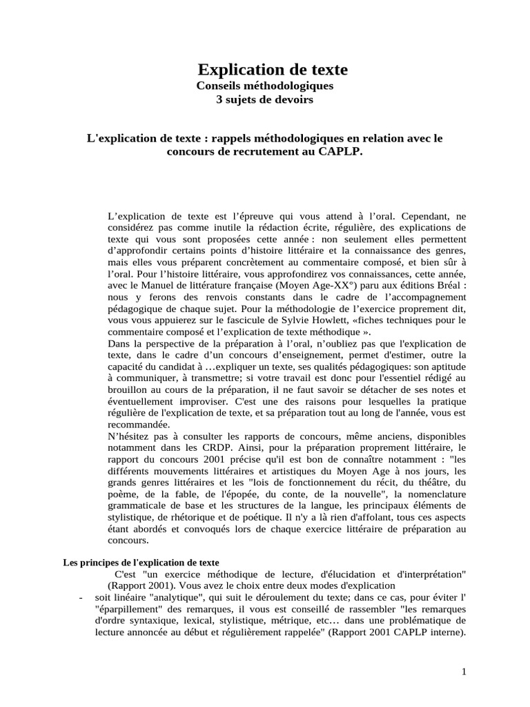 Explications de Texte - Conseils Méthodologiques | PDF