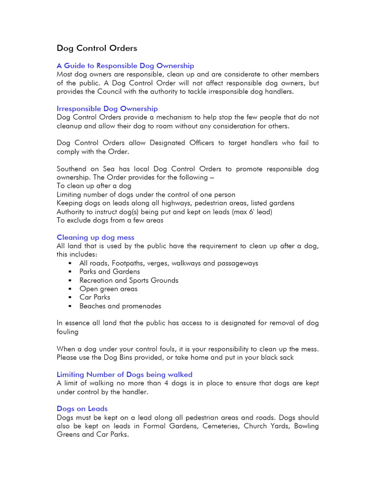 Dog Control Orders Guidance | PDF