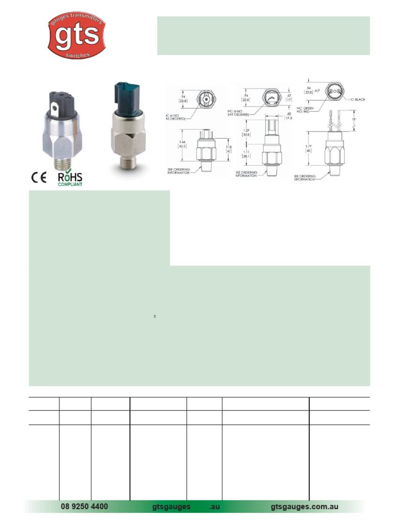 Epa Epf Pressure Switch Datasheet | PDF