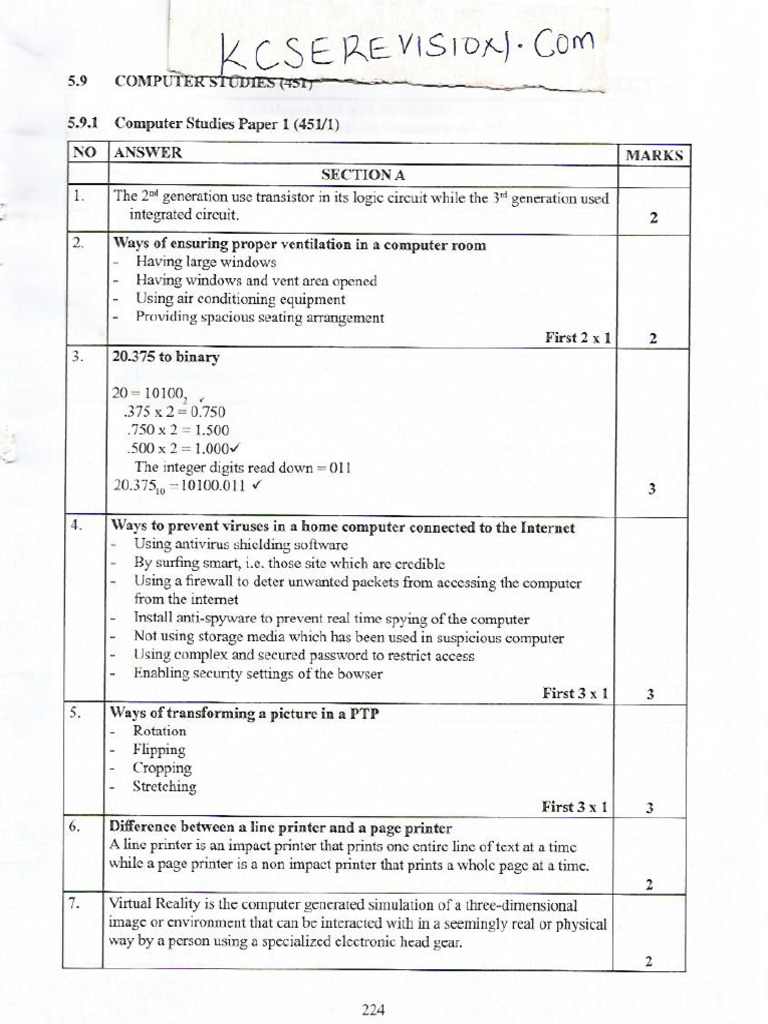 2019 Kcse Knec Computer Studies Paper 1 Marking Scheme | PDF