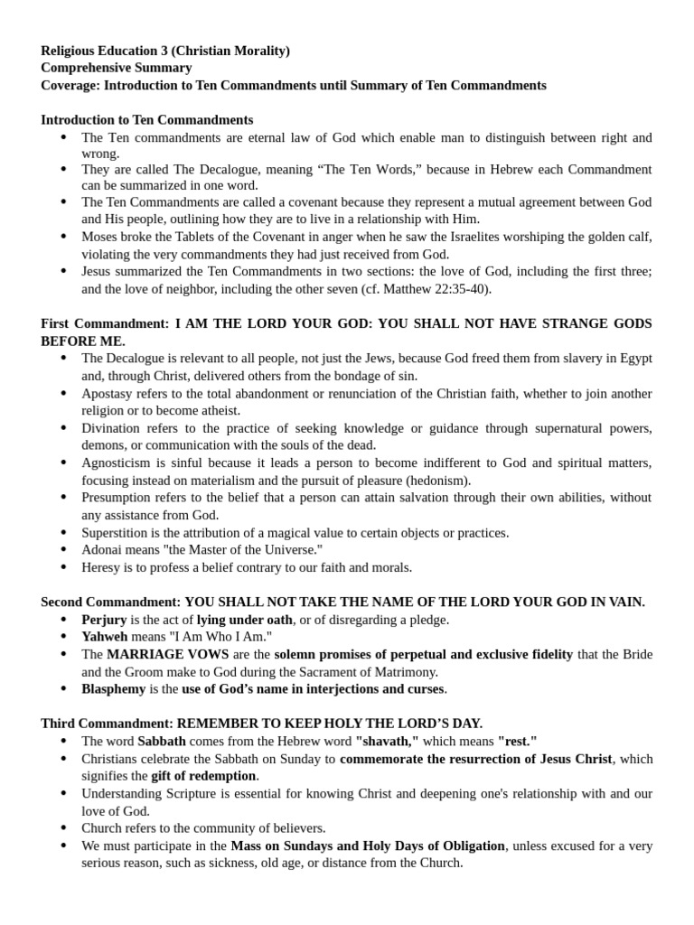 Comprehensive Summary Ten Commandments | PDF