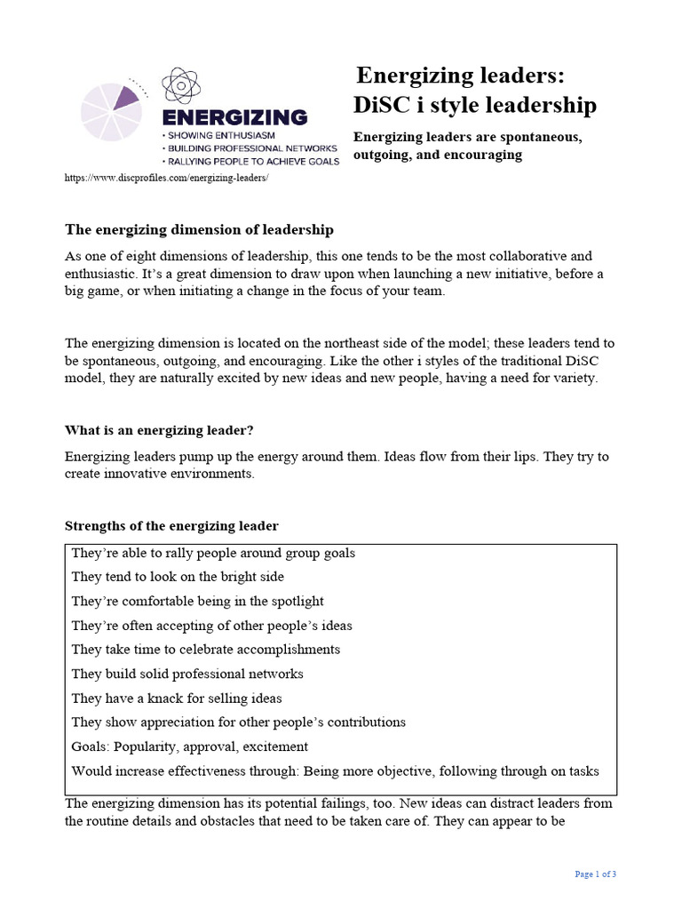 The Energizing Dimension of Leadership | PDF