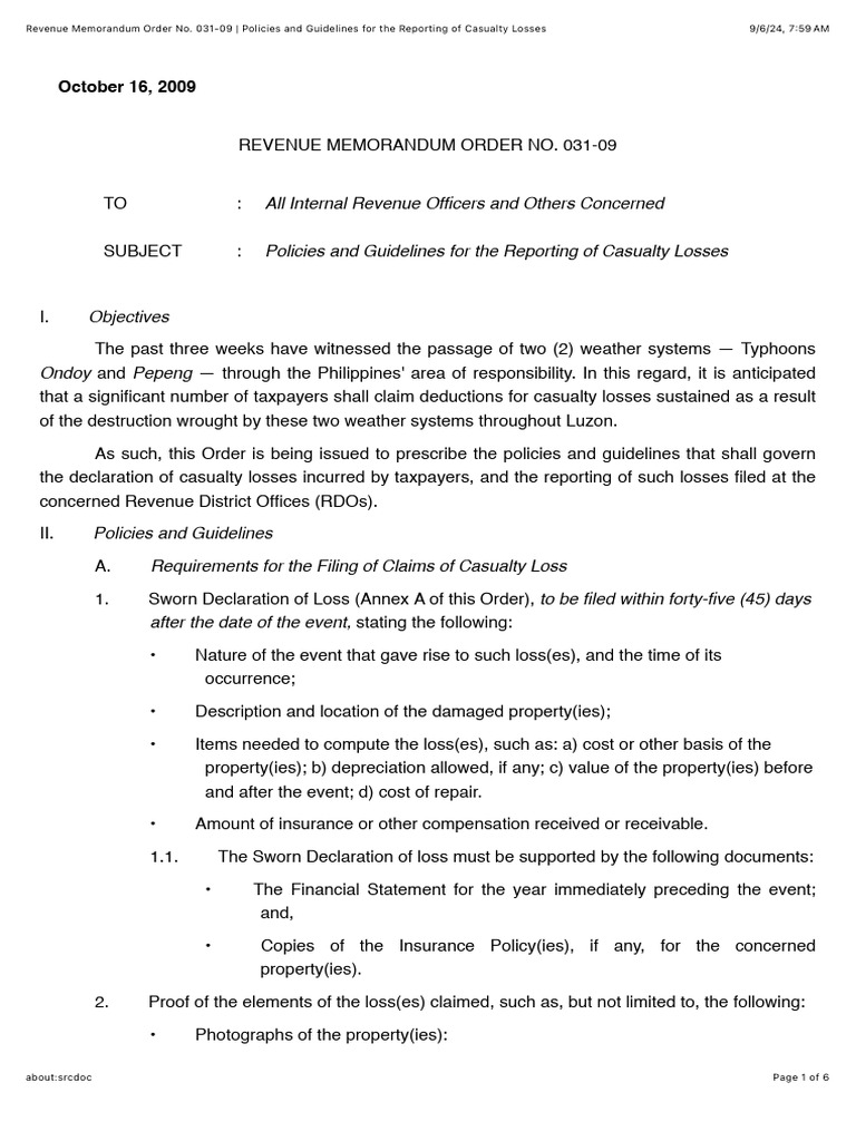 Revenue Memorandum Order No. 031-09 - Policies and Guidelines For The ...