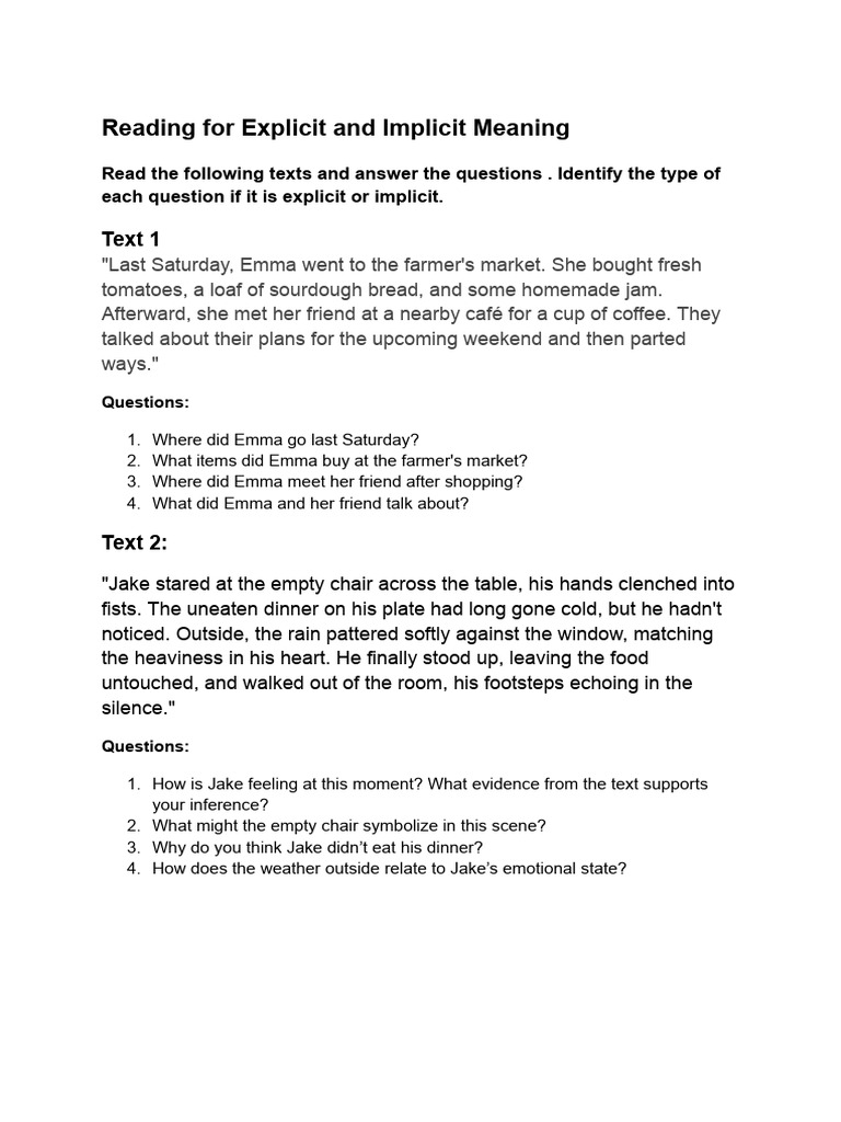 Reading For Explicit and Implicit Meaning | PDF