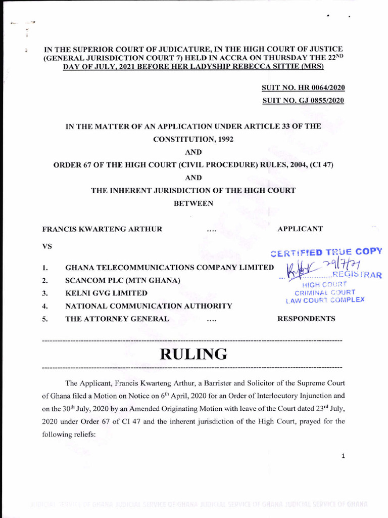 Francis Kwarteng Arthur v. Ghana Telecommunications Company Ltd. | PDF