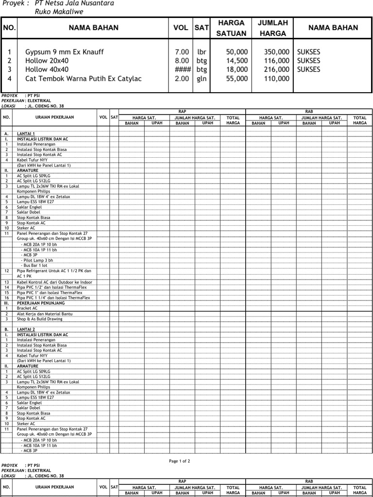 Contoh Format RAP Proyek Excel | PDF | Teknologi & Rekayasa