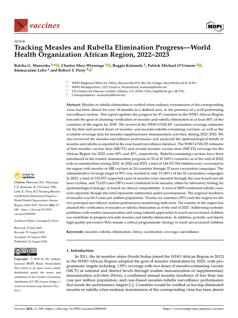 Tracking Measles and Rubella Elimination Progress—WHO AFR 2022 - 2023 | PDF