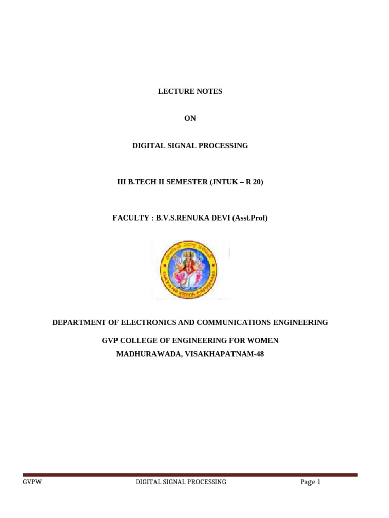 DSP - Notes - BVSR - Unit Iii | PDF