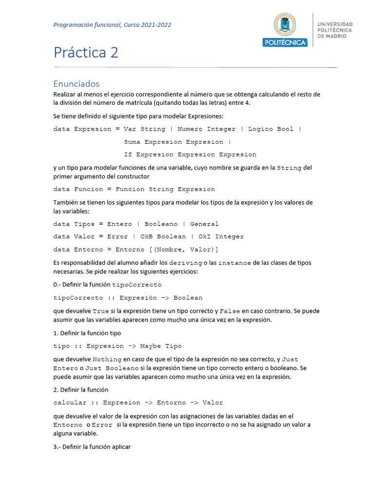 Practica 2 Programacion Funcional, Matematicas e Informatica | PDF