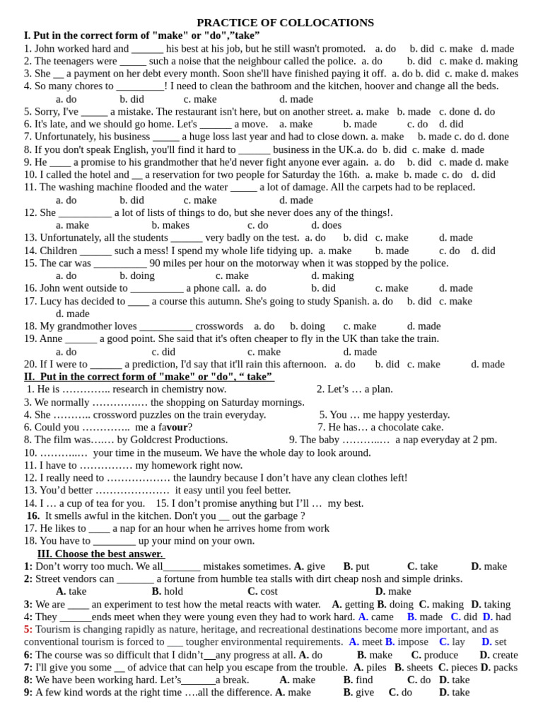 Practice of Collocations | PDF