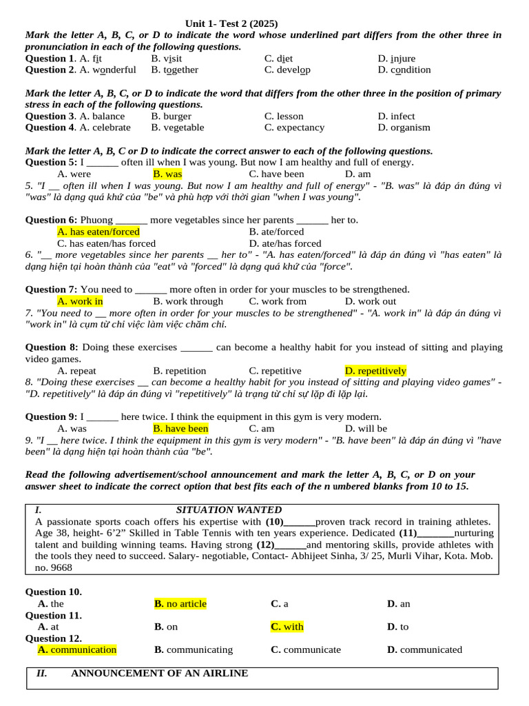 Unit 1 - TEST 2 (2025) | PDF