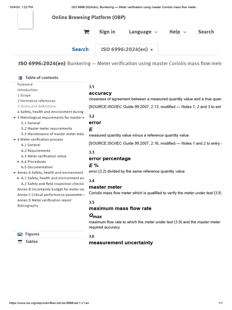 ISO 6996 - 2024 (En), Bunkering - Meter Verification Using Master Coriolis Mass Flow Meter | PDF
