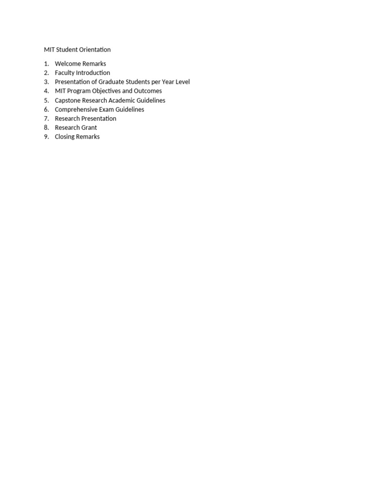 MIT Student Orientation | PDF