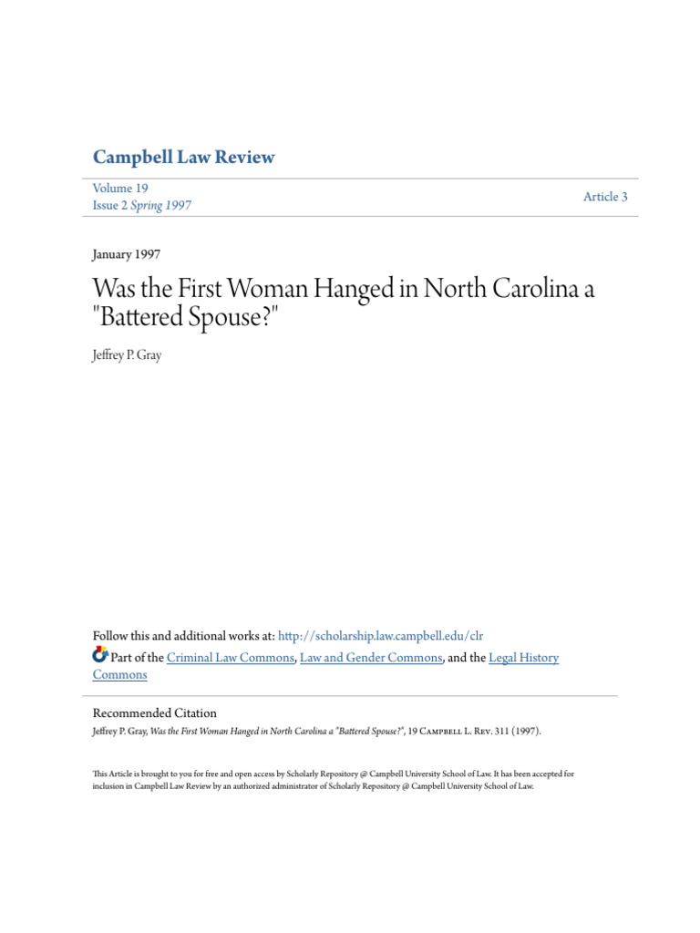 Was The First Woman Hanged in North Carolina A Battered Spouse | PDF