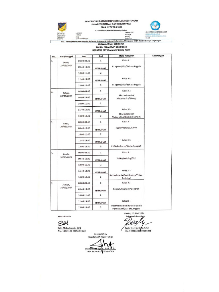 Jadwal Ujian Semester Genap 2023-2024 | PDF
