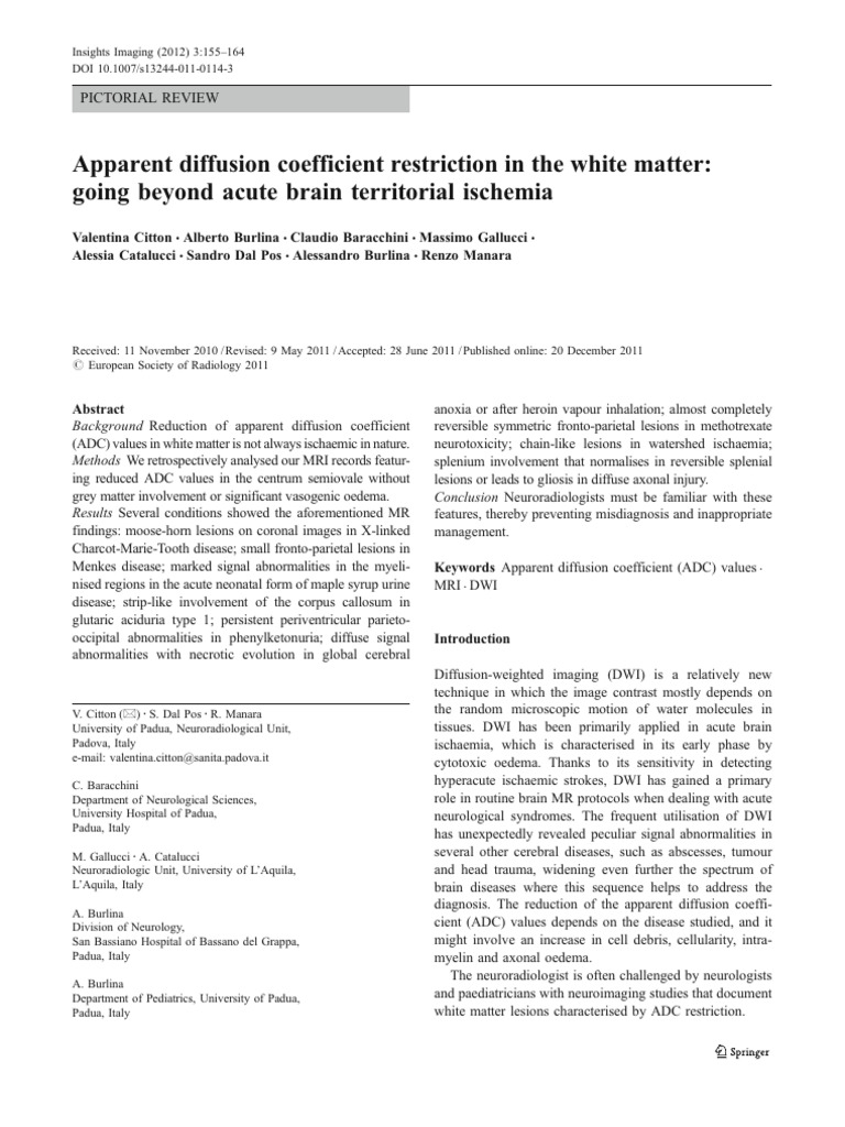 Apparent Diffusion Coefficient Restriction in The White Matter | PDF ...