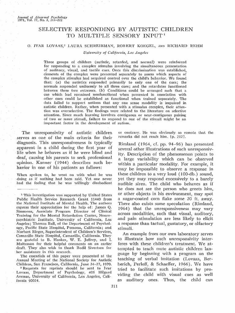 Lovaas Et Al 1971 | PDF