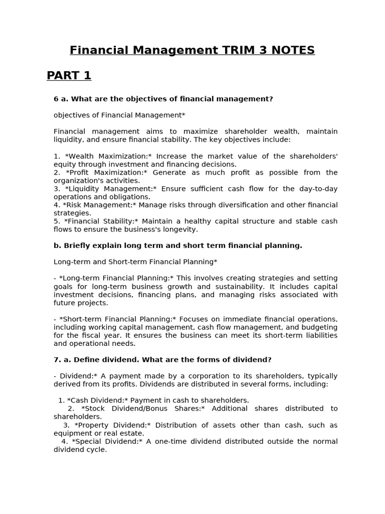 Financial Management TRIM 3 NOTES | PDF