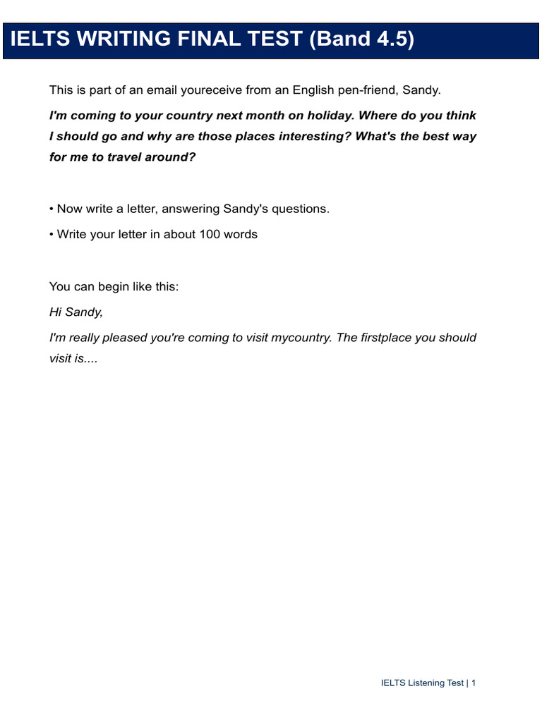 Writing Final Test (IELTS Foundation) | PDF