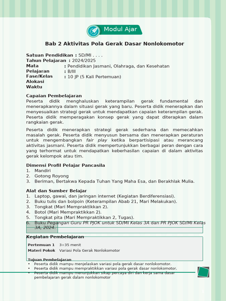 Modul Ajar PR PJOK 3A Bab 2 | PDF