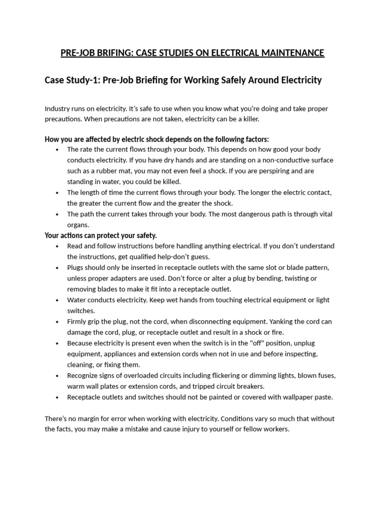 2022-24-M.E.-ISE-60 PIS E32-Elec Safety-Pre-job Briefing With Case Studies On Elec Maintenance ...