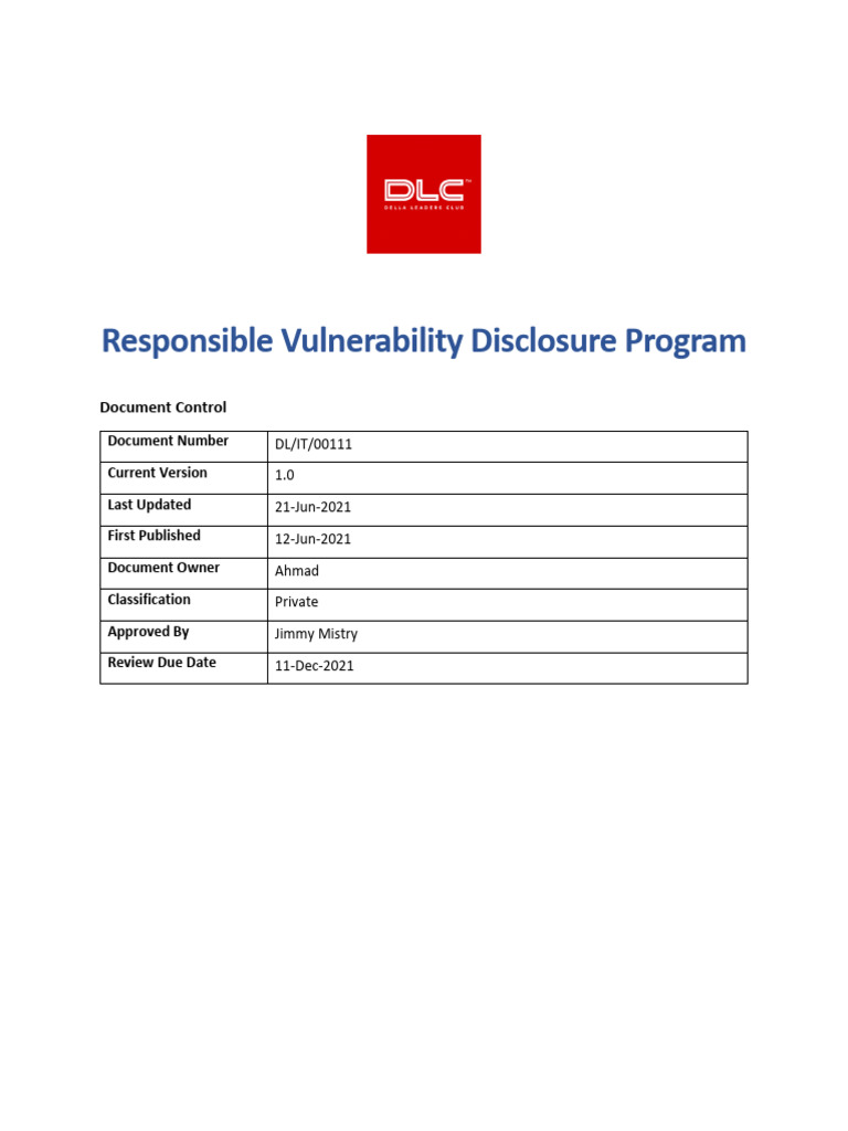 Responsible Vulnerability Disclosure Program DLC | PDF