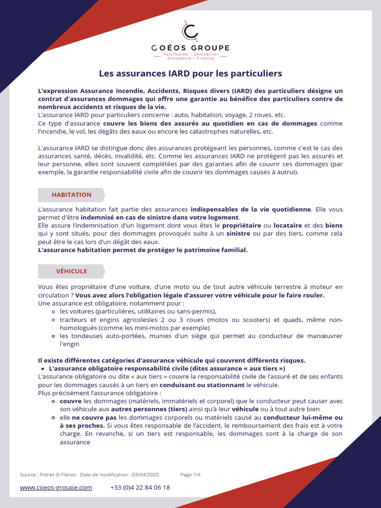 Les Assurances IARD Pour Particuliers | PDF