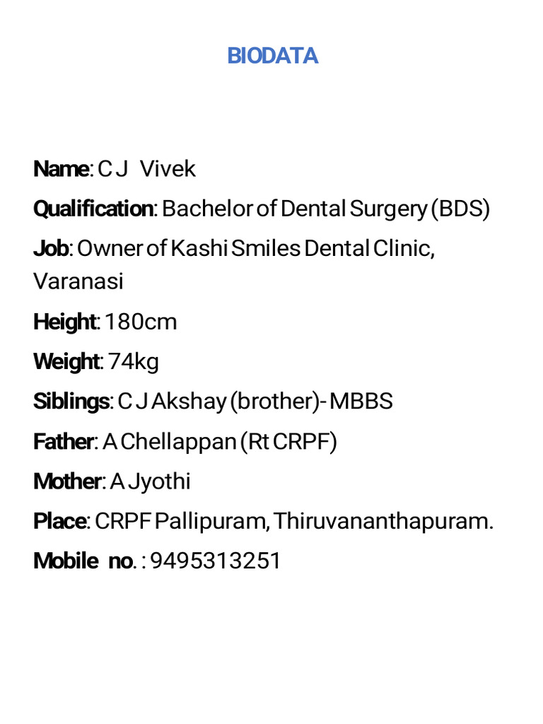 Vivek Biodata | PDF