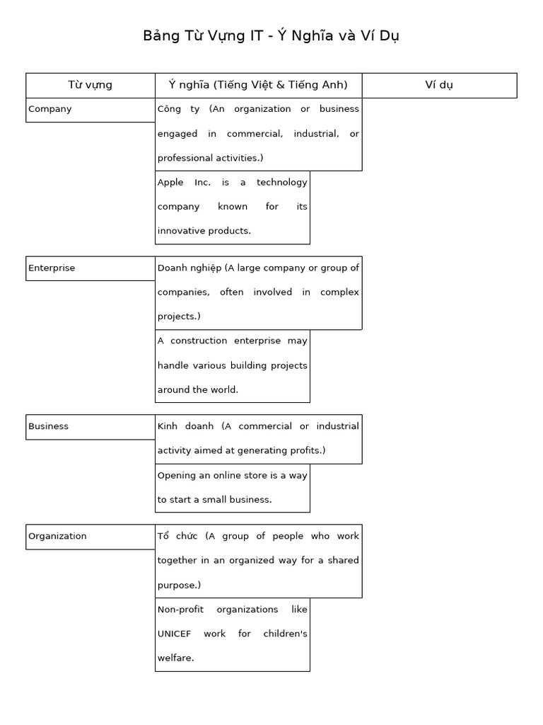 IT Vocabulary Table VN Fixed | PDF