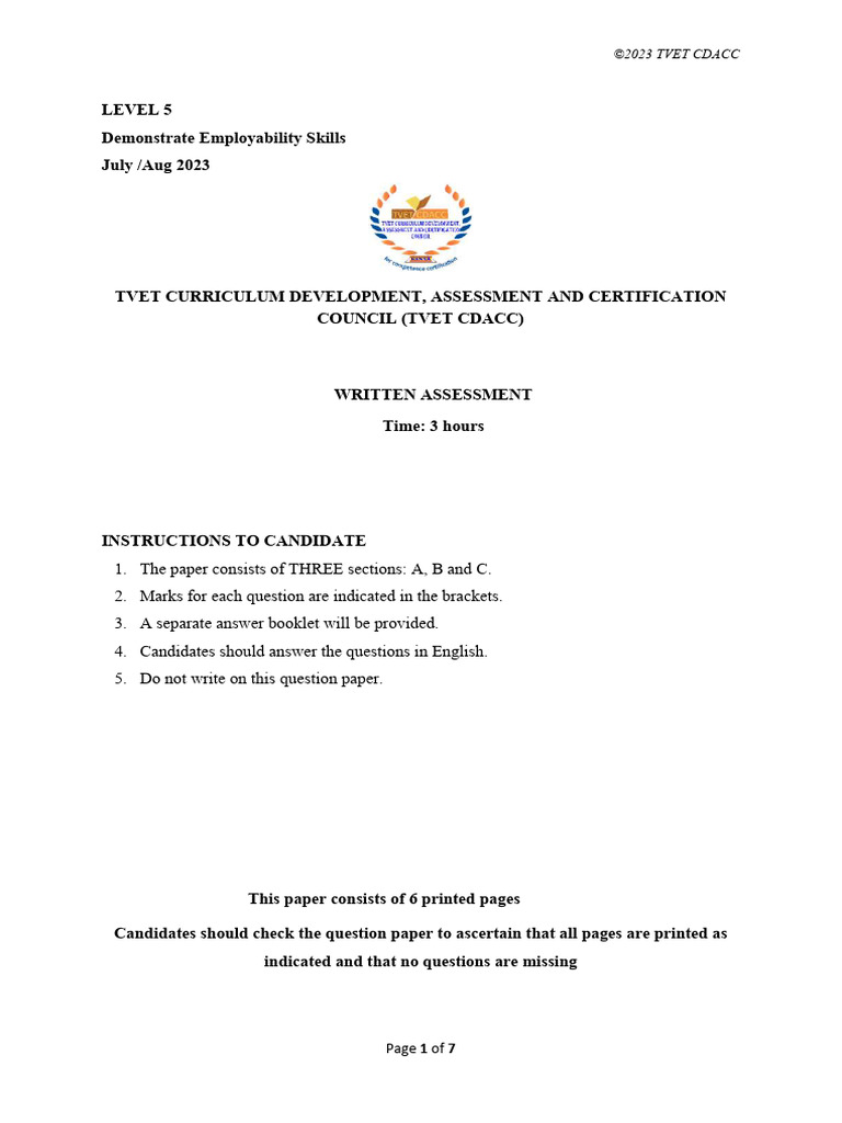 Level 5 Employability Skills Assessment | PDF | Communication | Social ...