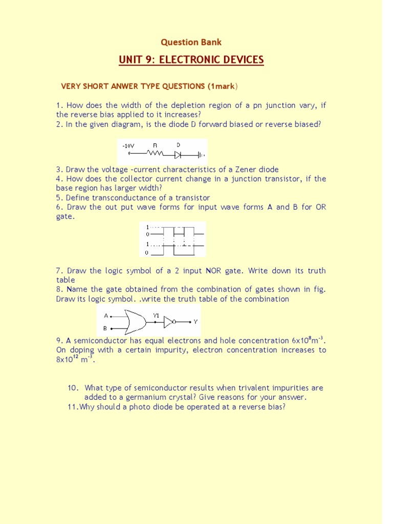 Unit 9: Electronic Devices: Question Bank | PDF | P–N Junction ...