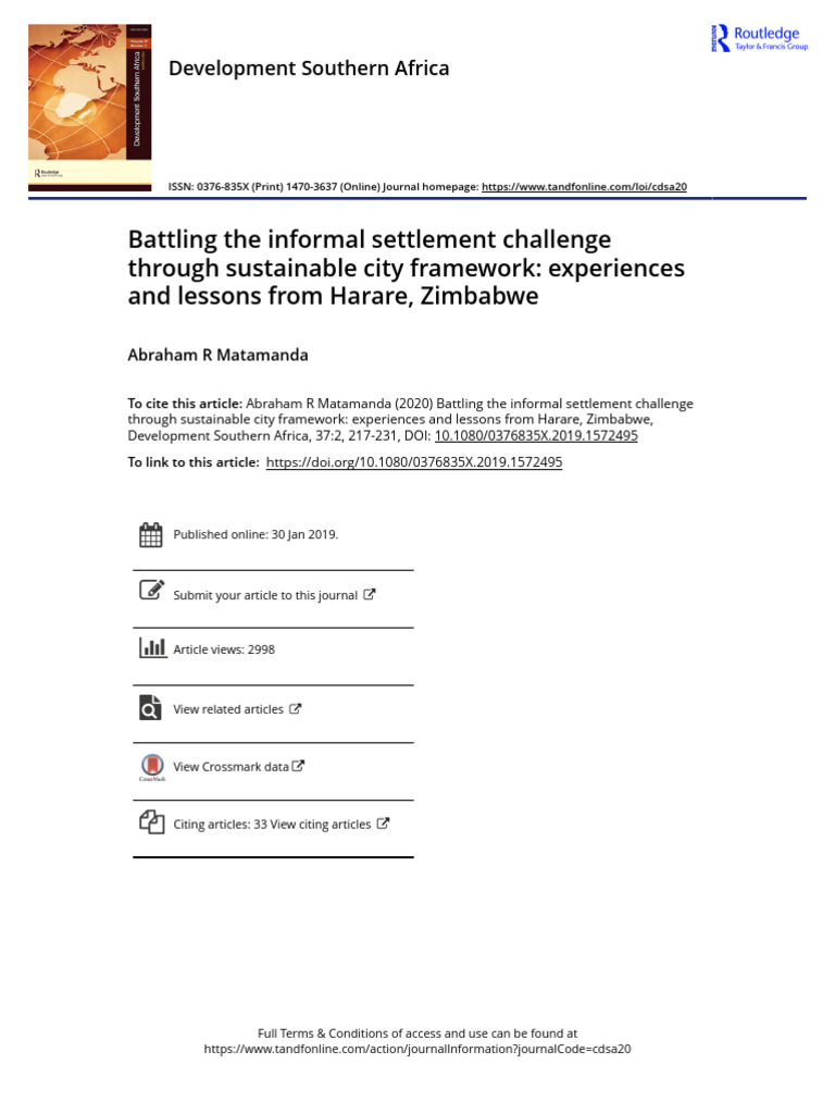Battling The Informal Settlement Challenge Through Sustainable City Framework Experiences and ...