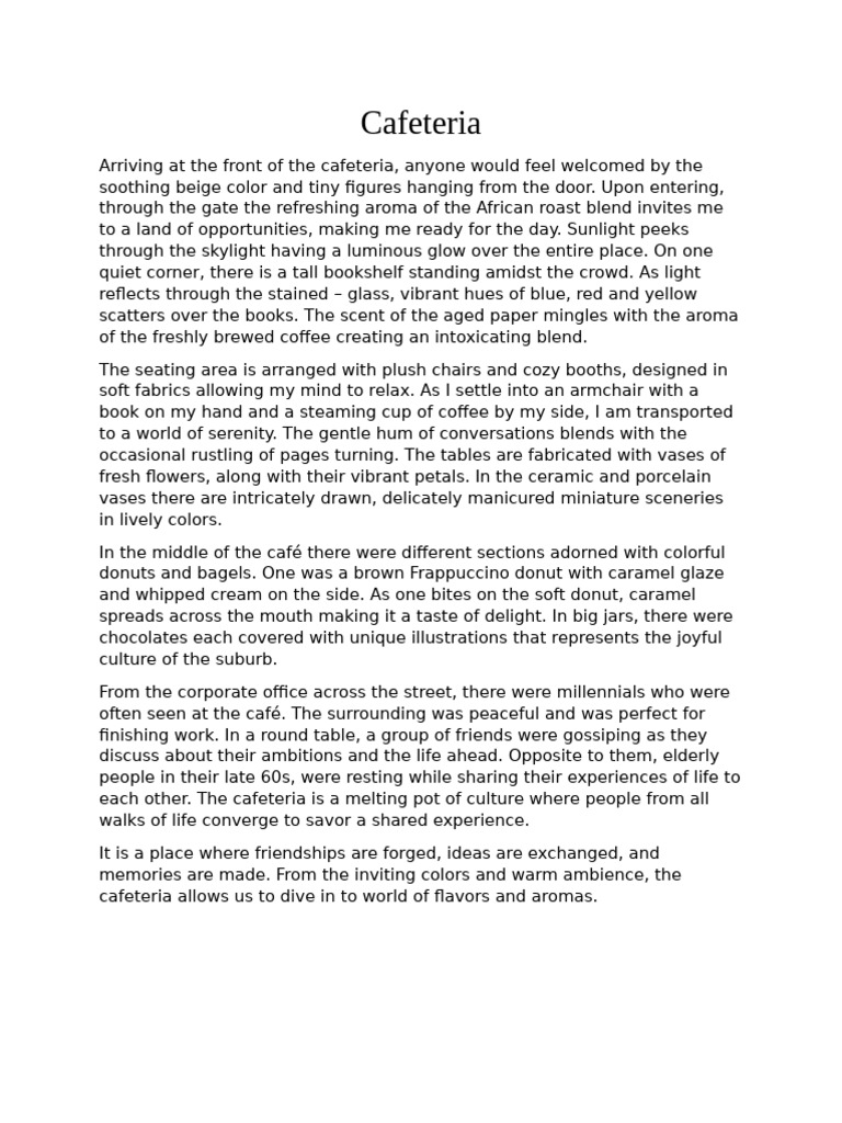 Descriptive Composition - Cafeteria | PDF