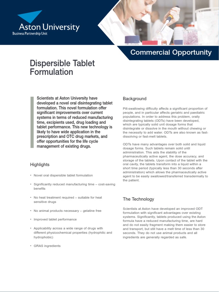 Dispersible Tablet Formulation | PDF | Tablet (Pharmacy ...