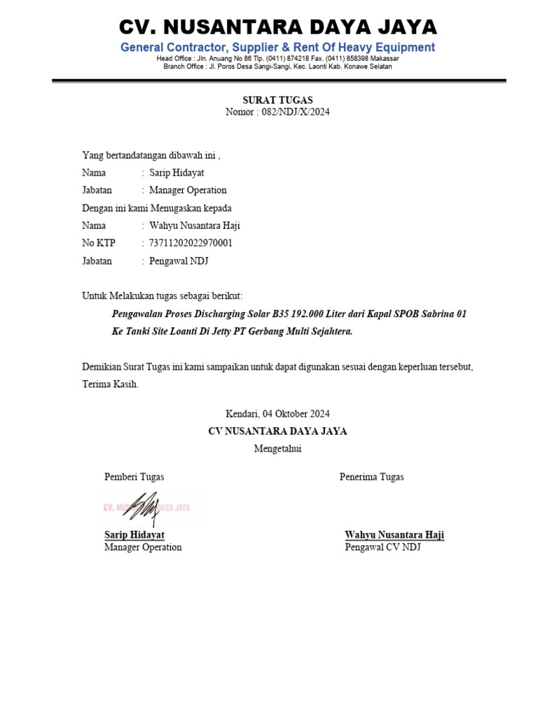 Surat Tugas Wahyu | PDF