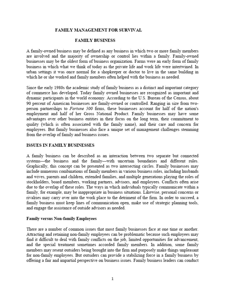 FAMILY MANAGEMENT FOR SURVIVAL | PDF